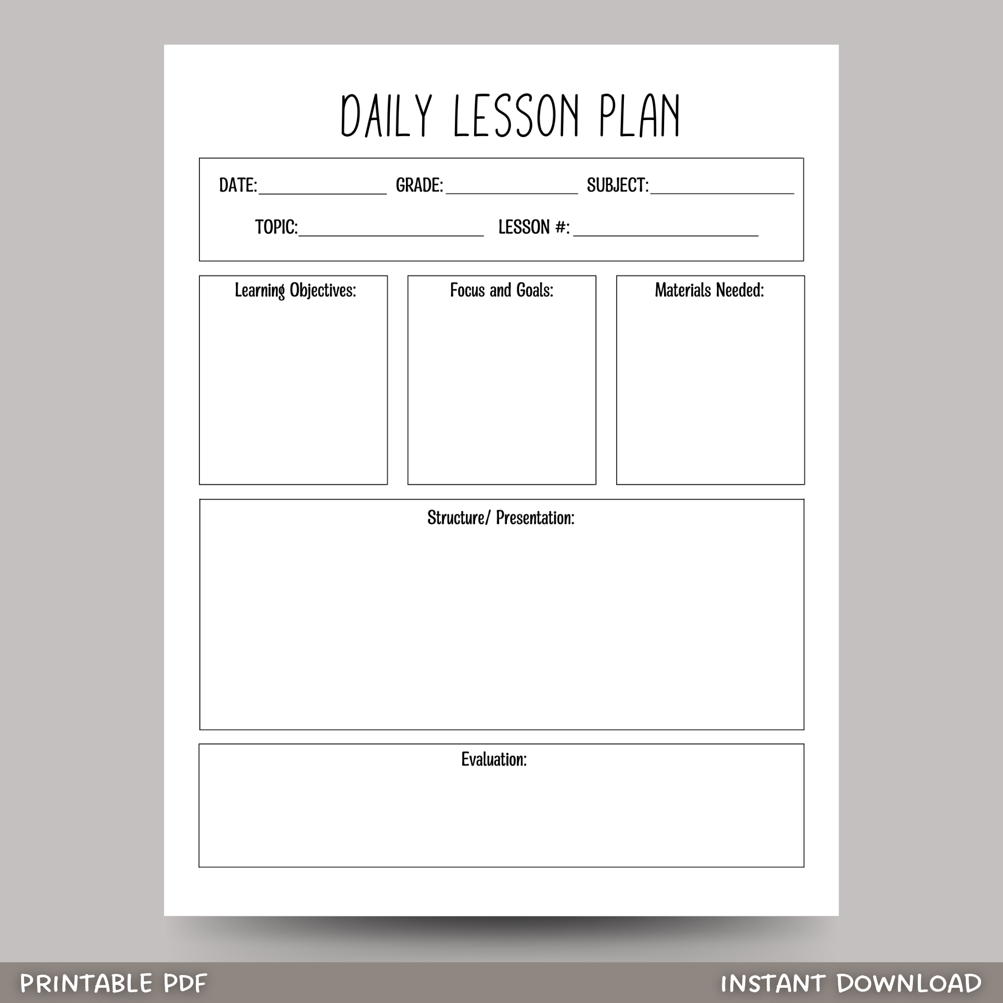Daily Lesson Plan Template Printable, Simple Minimalist Lesson Planner ...