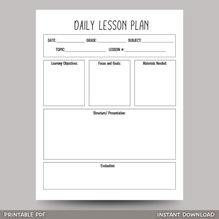 Daily Lesson Plan Template Printable, Simple Minimalist Lesson Planner ...