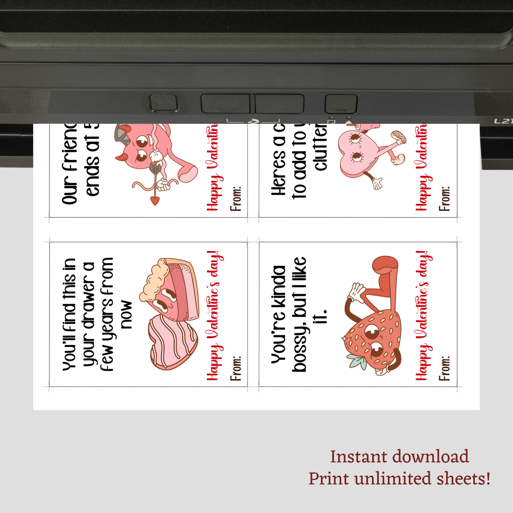 Funny Coworker Valentine's Day Retro Cards Printable, Workplace Office ...