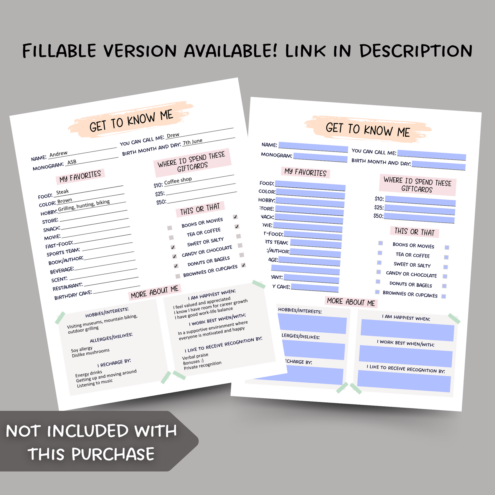 Coworker Questions Printable, All About Me Employee Survey – Scribbled LLC