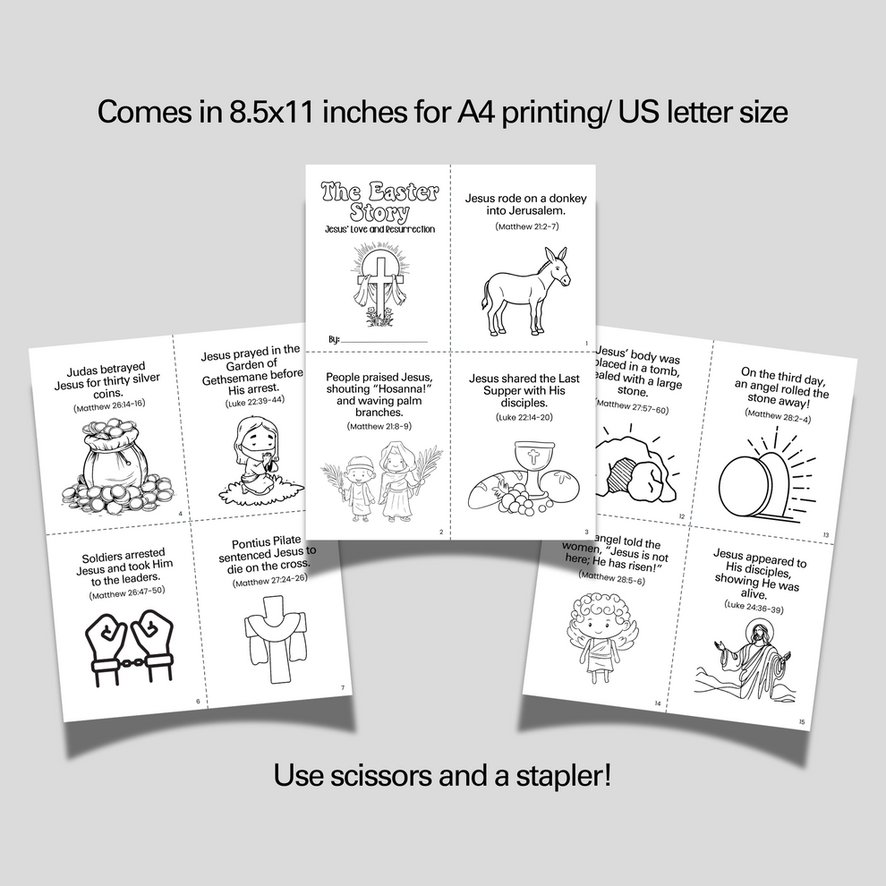 Easter Story Mini Book for Kids Printable, Coloring Bible Lesson Relig ...