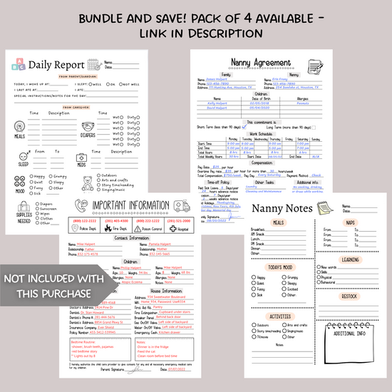 Nanny Notes Printable, Babysitter Information Sheet, Daily Nanny Log ...