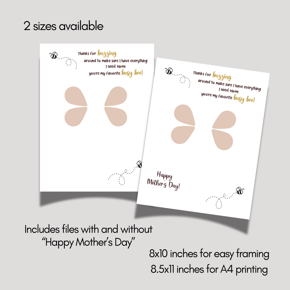 Mothers Day Footprint Bee Craft for Kids Printable, Card Art Mom Birth ...