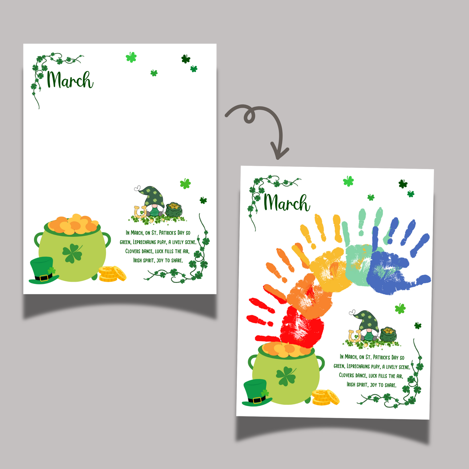 March Handprint Footprint Crafts Printable, DIY St Patricks Day Art fo ...