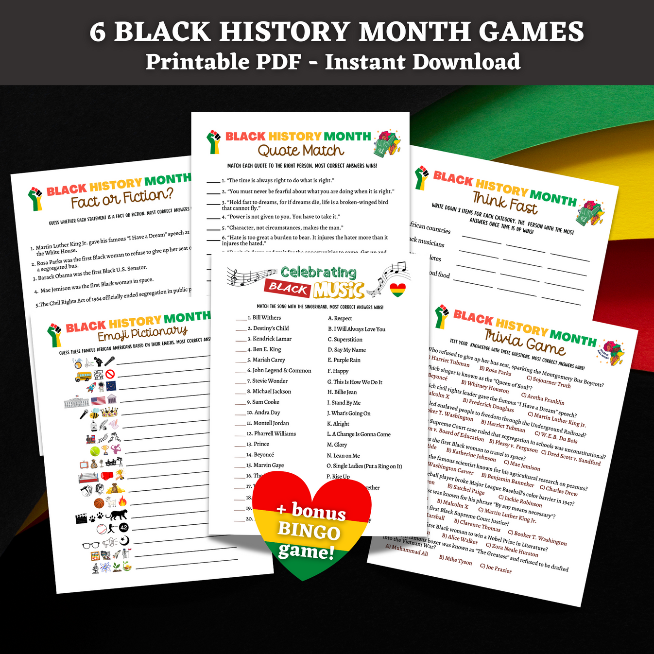 Black History Month Games Printable, Historical African American Celeb ...