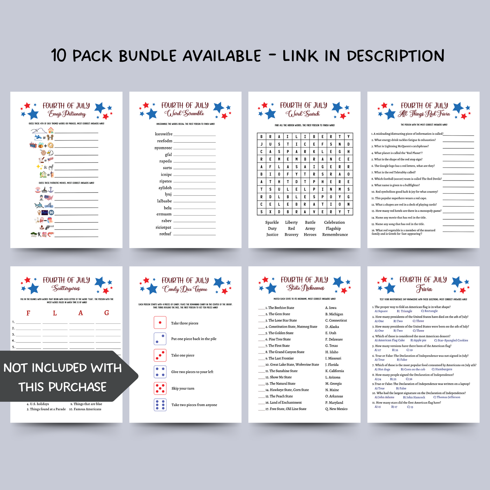 July 4th State Nicknames Game Printable, Family Trivia Activity Adults ...