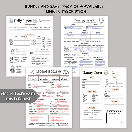 Nanny Notes Printable, Babysitter Information Sheet, Daily Nanny Log ...