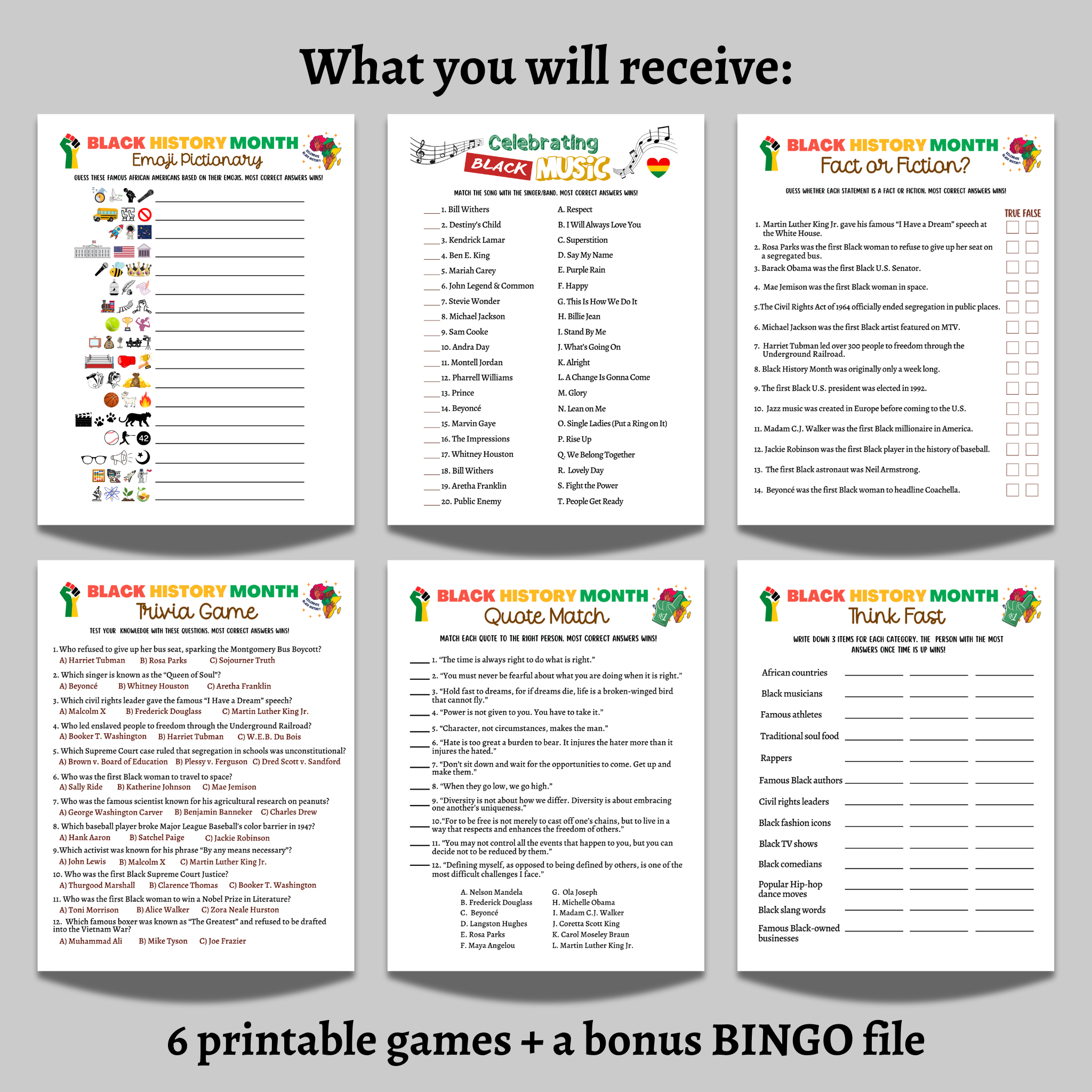 Black History Month Games Printable, Historical African American Celeb ...
