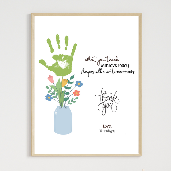 Teacher Appreciation Handprint Craft Kids Printable, DIY Gift Keepsake ...