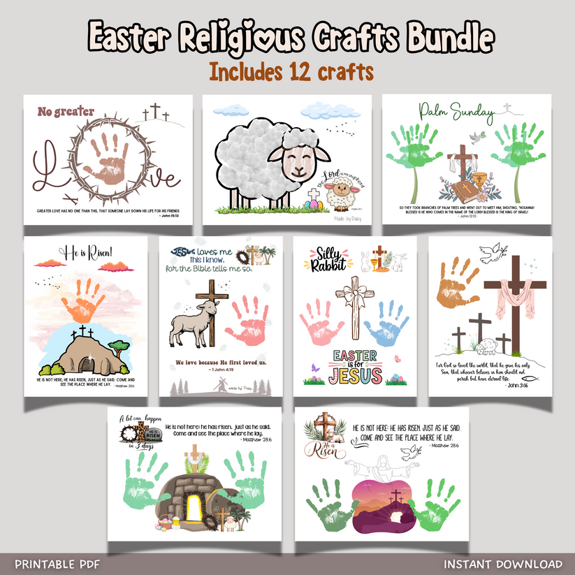Easter Christian Handprint Crafts Printable Bundle, DIY Religious Art ...