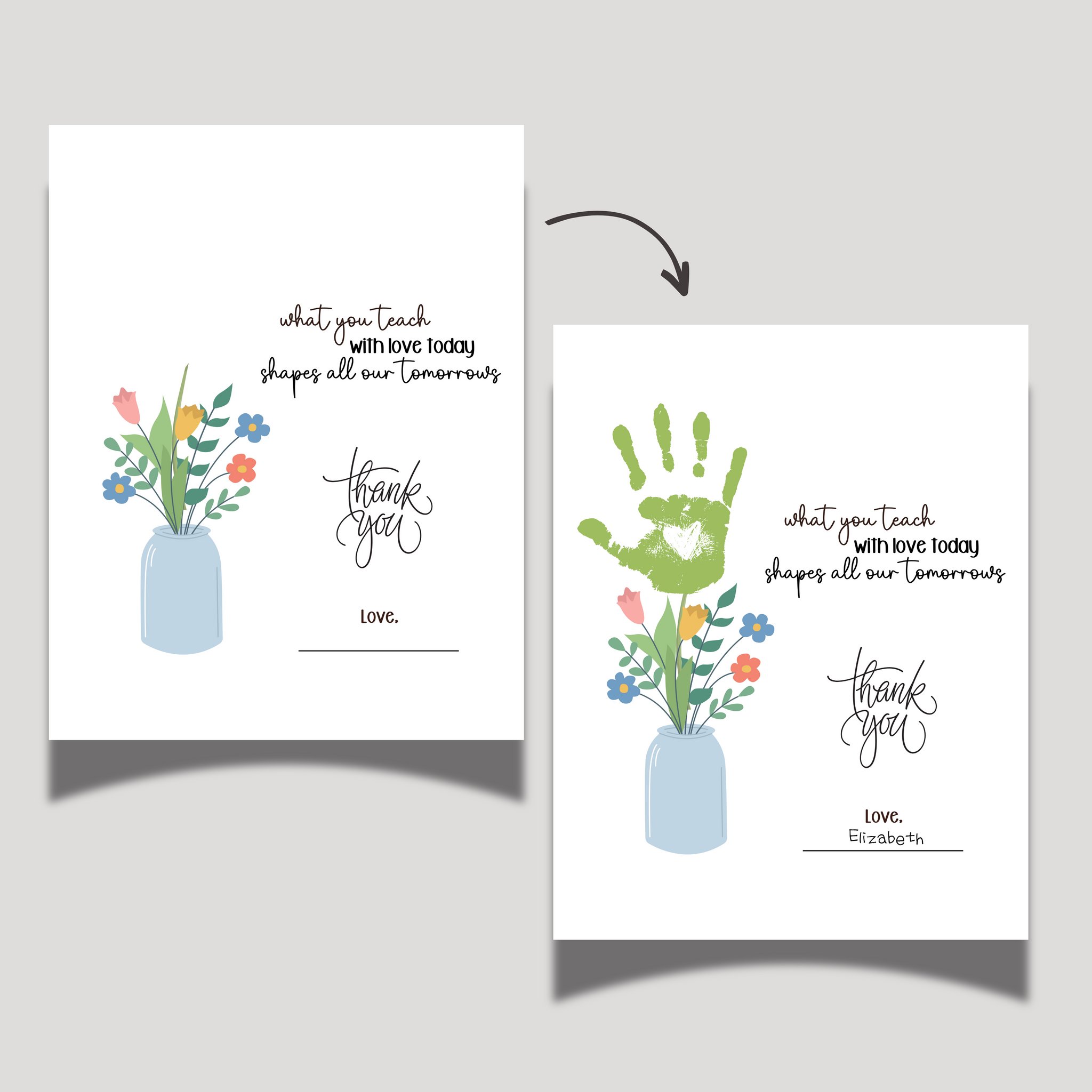Teacher Appreciation Handprint Craft Kids Printable, DIY Gift Keepsake ...