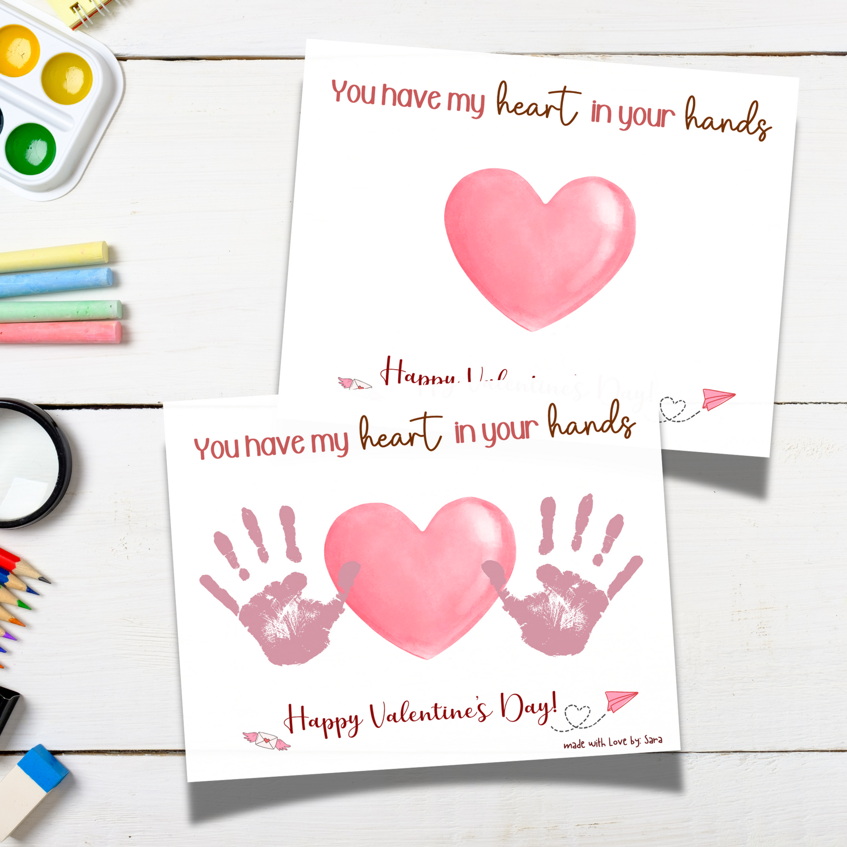 Valentines Handprint Holiday Crafts Printable, DIY Heart Art for Kids ...