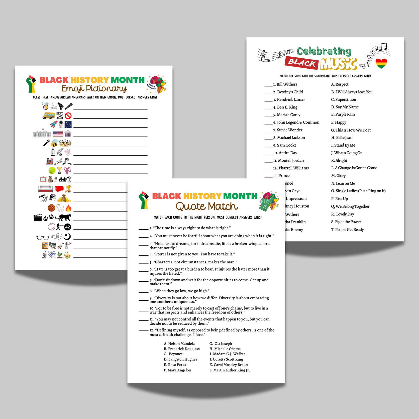 Black History Month Games Printable, Historical African American Celeb ...
