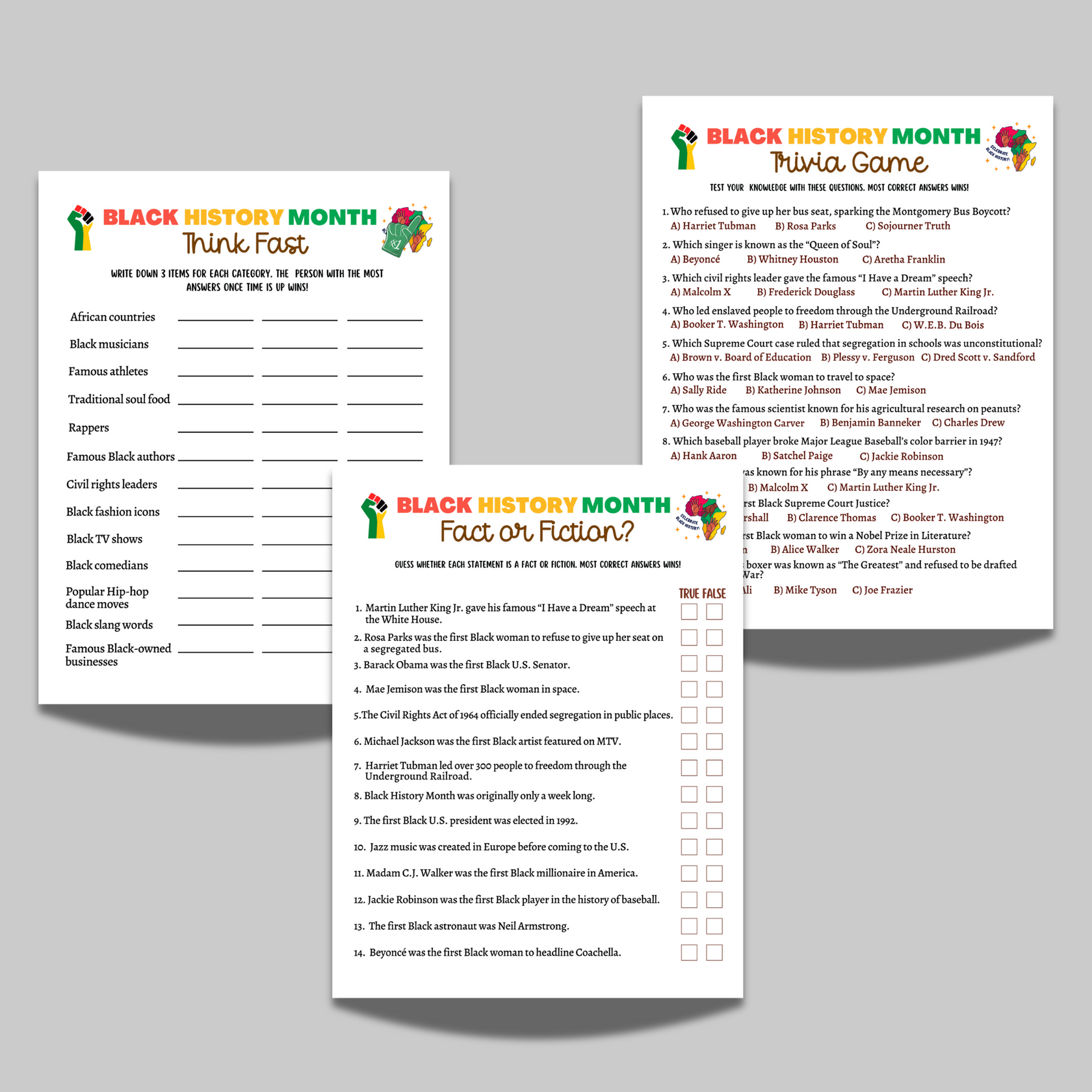 Black History Month Games Printable, Historical African American Celeb ...