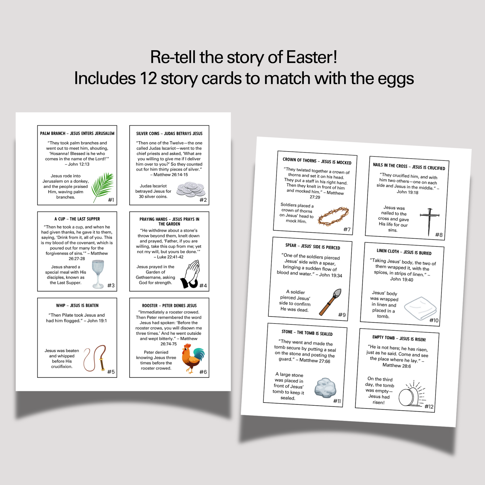 Easter Story Resurrection Eggs Printable For Kids, Holy Week Cards Sca ...