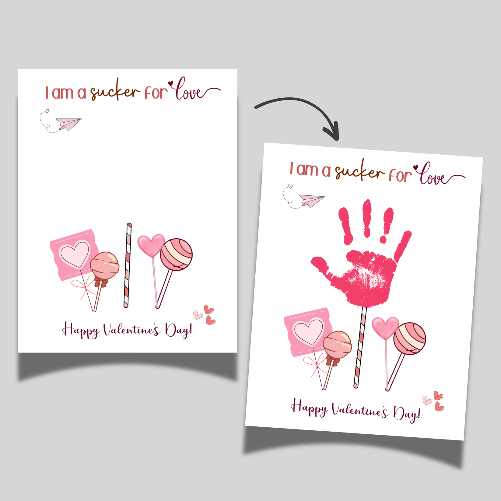 Valentines Day Handprint Holiday Crafts Printable DIY Candy Art for Ki ...