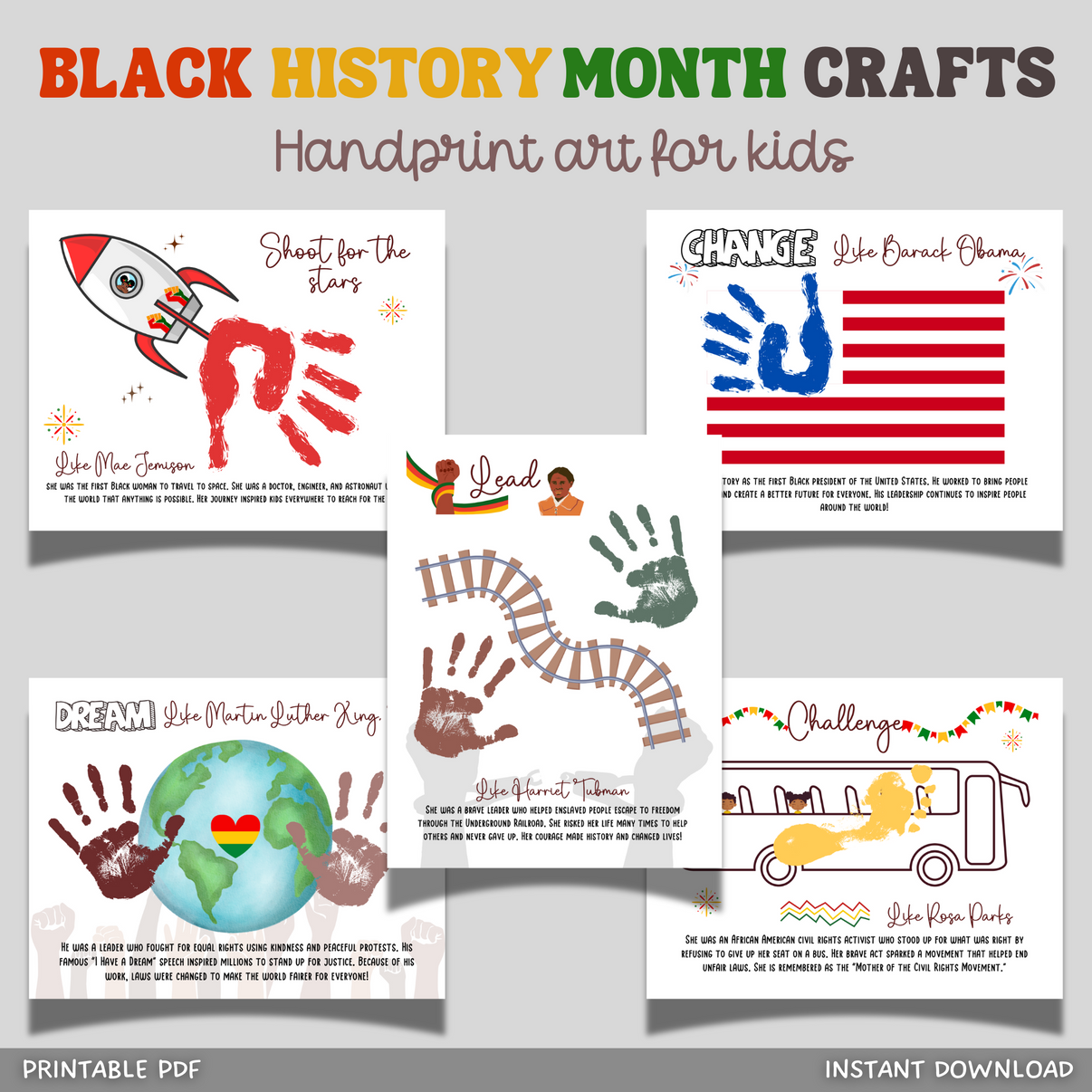 Black History Month Crafts Printable, DIY Handprint Art Kids Activity ...
