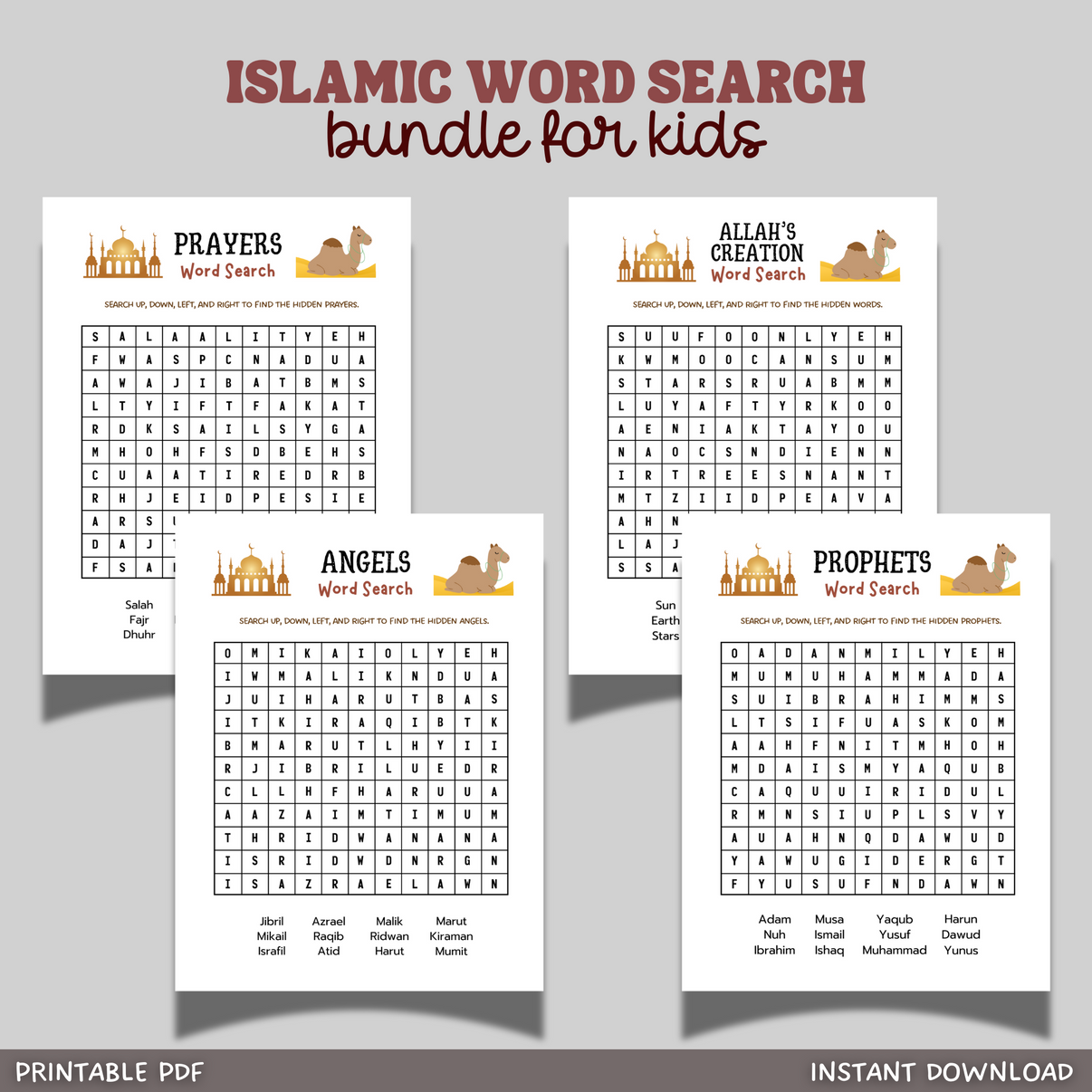 Islamic Word Search Printable Activity for Kids, Educational Games Wor ...