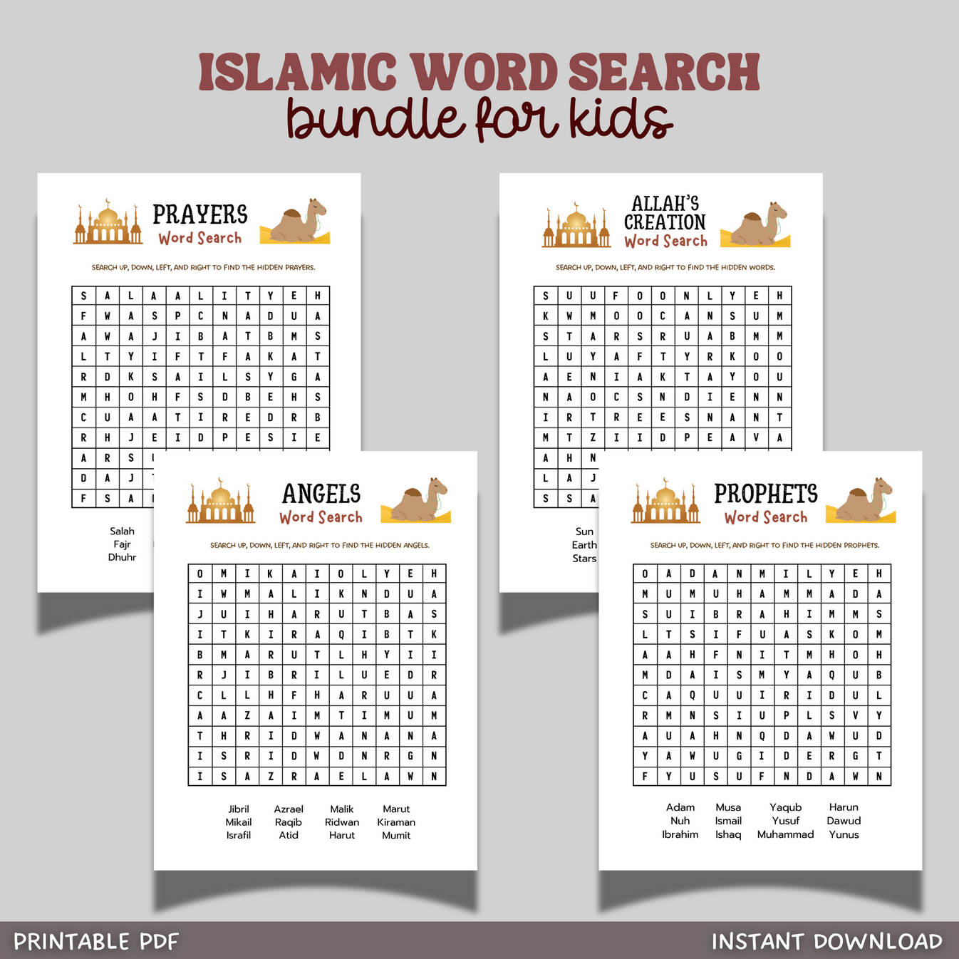 Islamic Word Search Printable Activity for Kids, Educational Games Wor ...