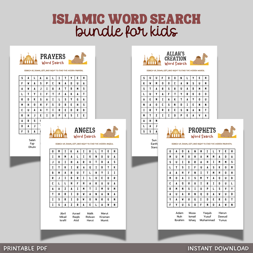 Islamic Word Search Printable Activity for Kids, Educational Games Wor ...