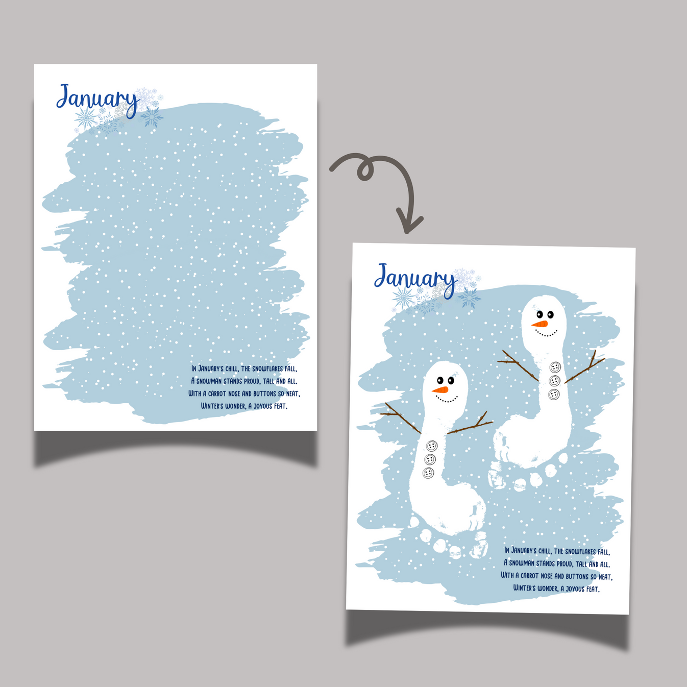 January Handprint Footprint Crafts Printable, DIY Winter Art for Kids ...