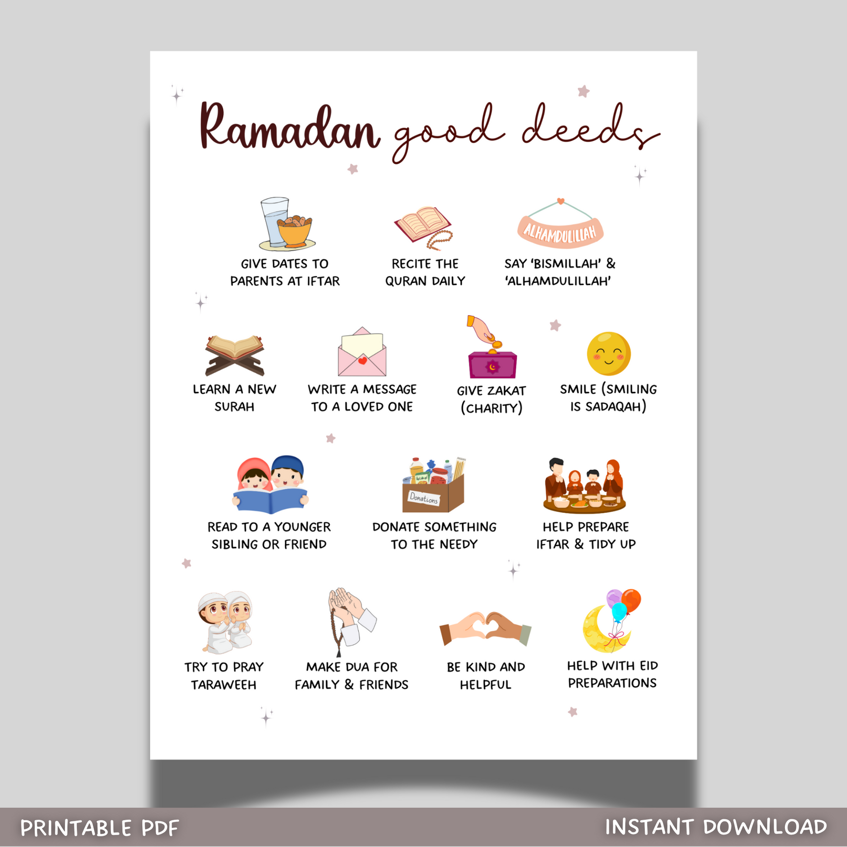 Ramadan Good Deeds Poster Printable, Islamic Wall Art For Kids ...