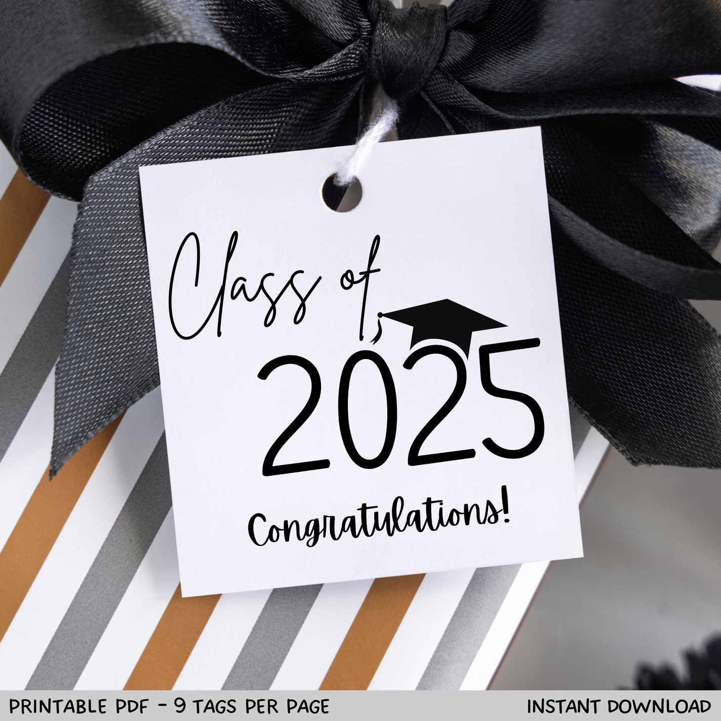 Class of 2025 Graduation Square Gift Tag Simple Modern Minimalist Prin ...