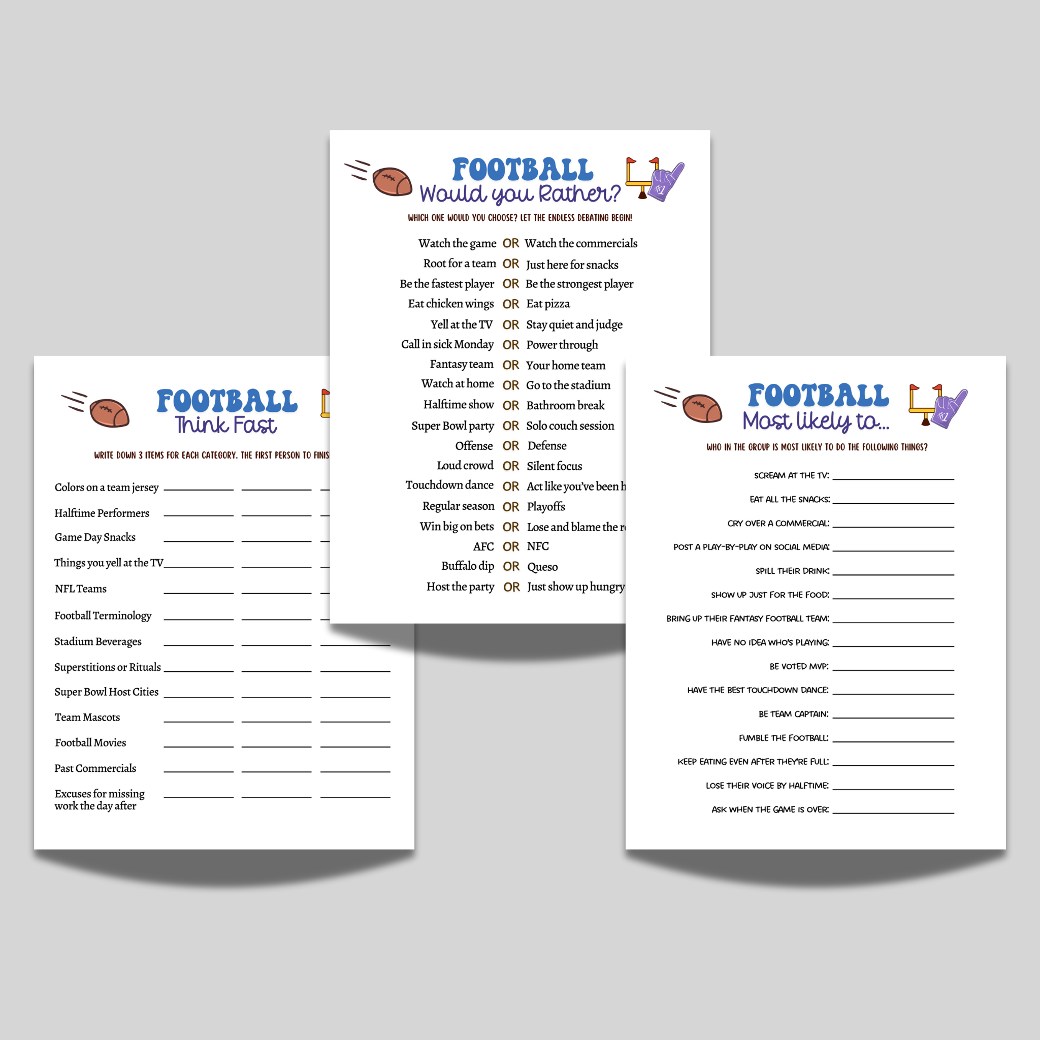 2026 Football Party Games Printable Bundle – Scribbled LLC