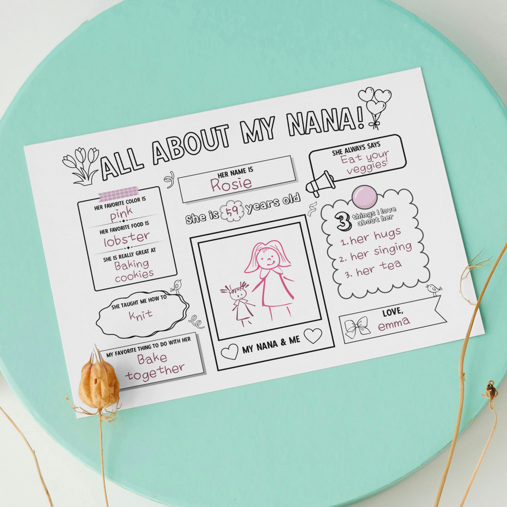 All About My Nana Survey Printable, Mothers Day Grandparents Day Card ...