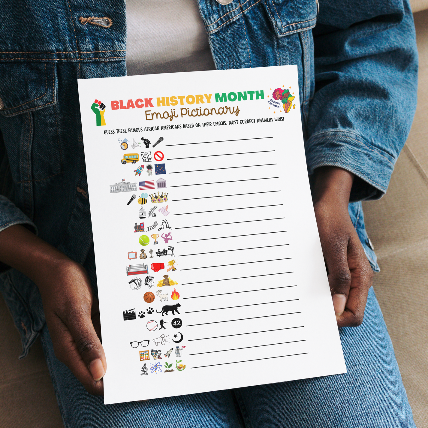 Black History Month Emoji Pictionary Game Printable, Party Activity Id ...