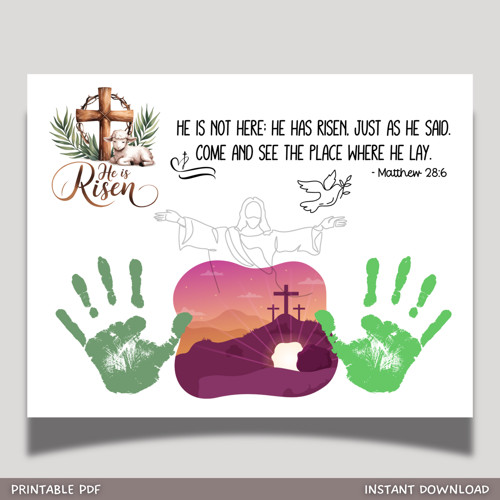 Christian Easter Handprint Craft Jesus Resurrection Printable Art for ...