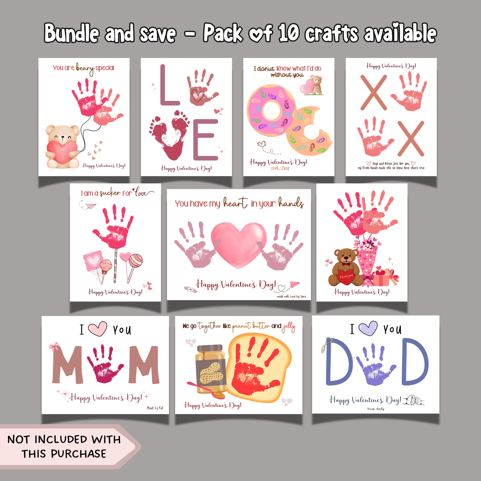 Valentines Day Handprint Holiday Crafts Printable DIY Candy Art for Ki ...