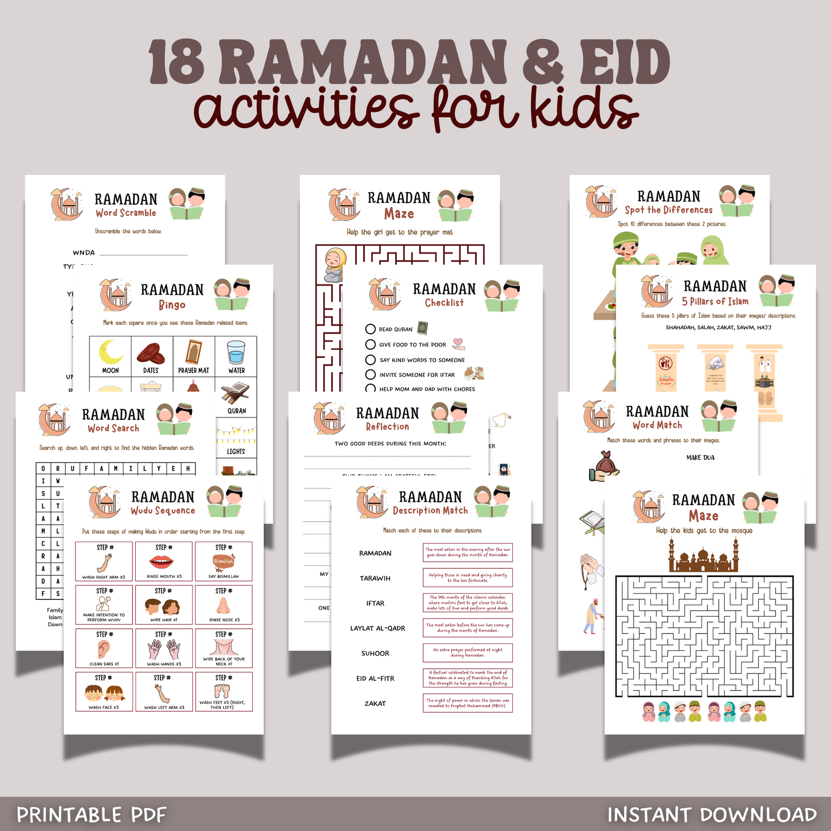 Ramadan Eid Activity Pack Printable Islamic Worksheets for Kids ...