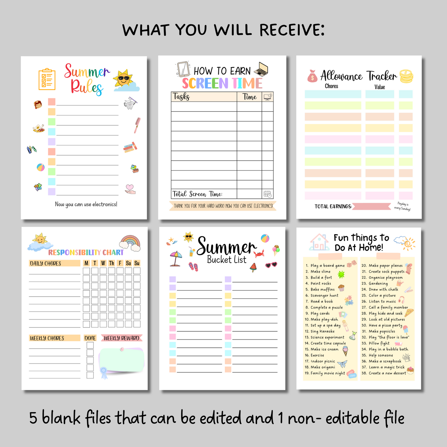 Editable Summer Planner, Printable Chore Charts & Checklists For Kids ...