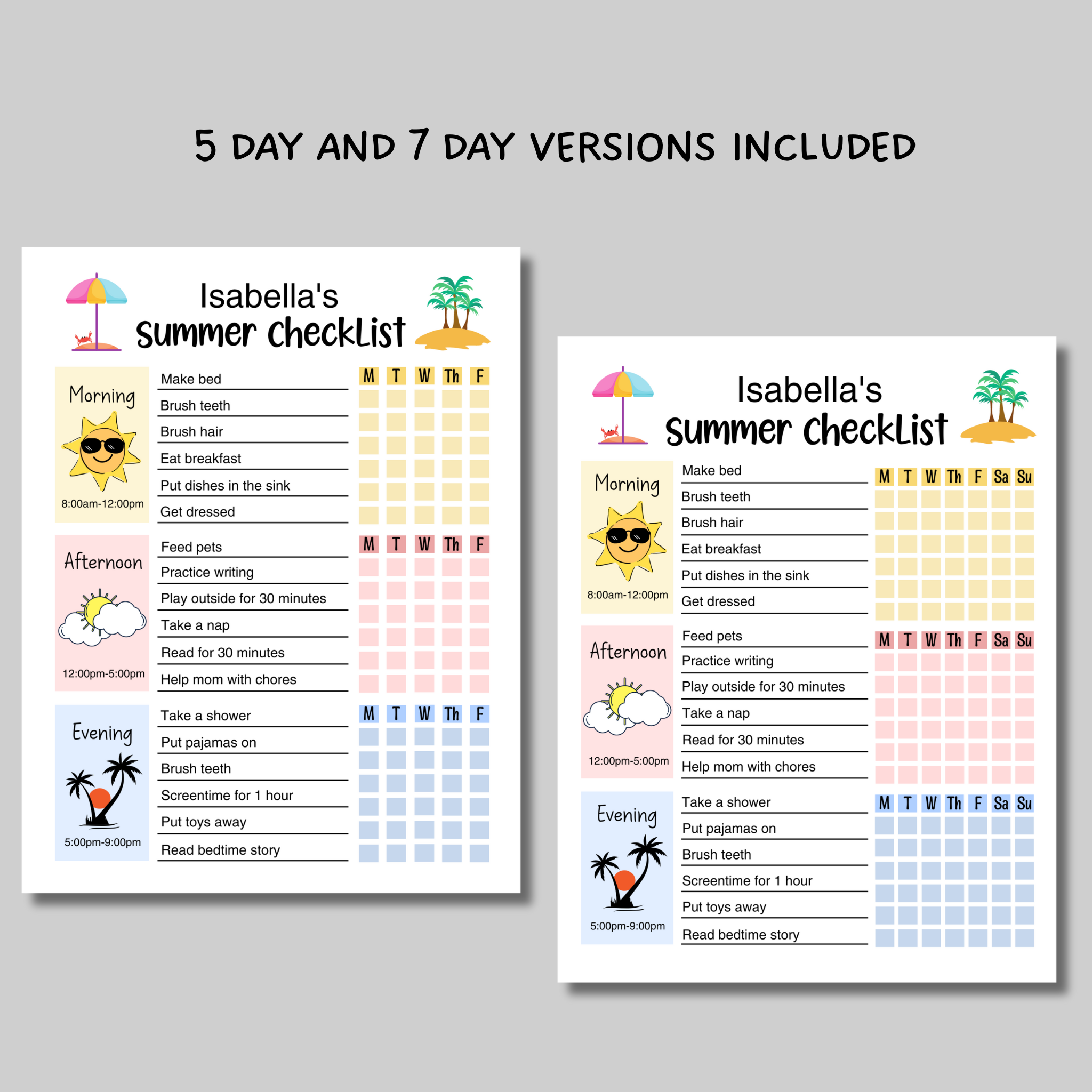 Kids Summer Daily Checklist Schedule Printable, Editable Chore Chart ...
