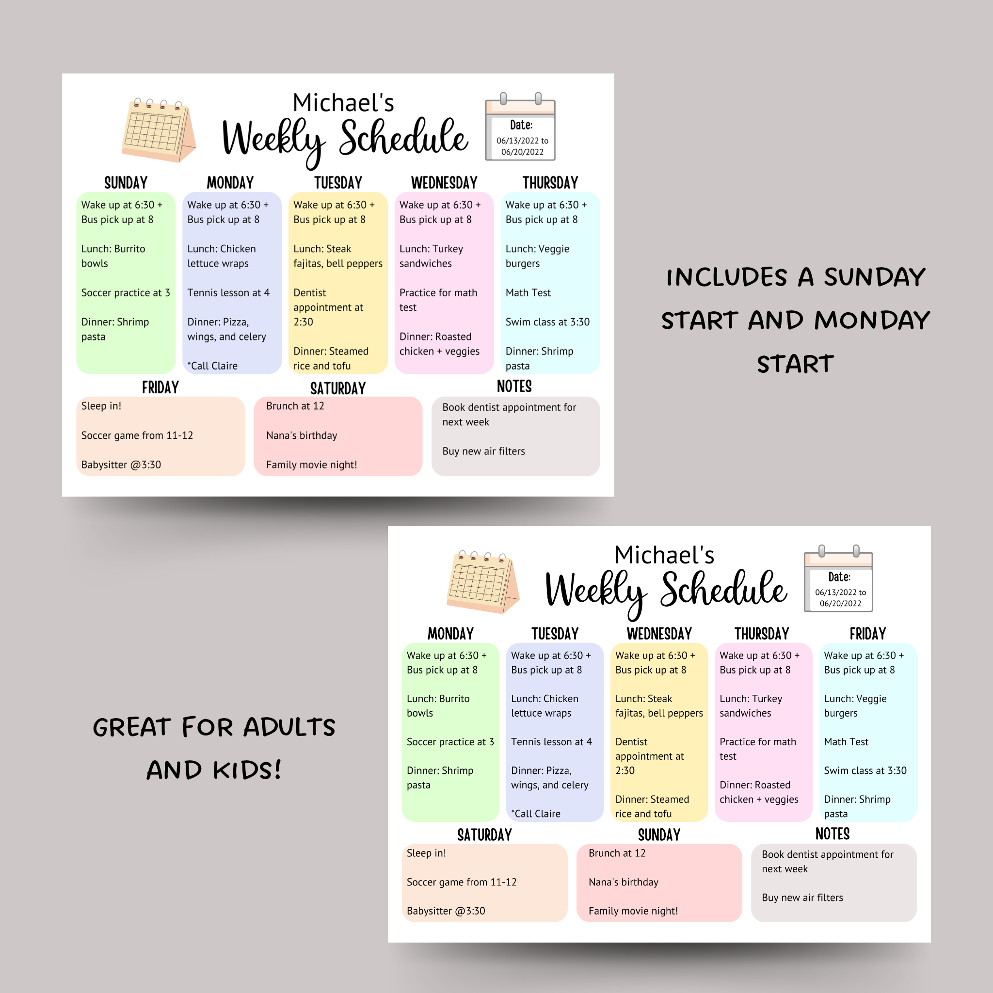 Kids Weekly Planner Printable, Editable Weekly Schedule Chart ...