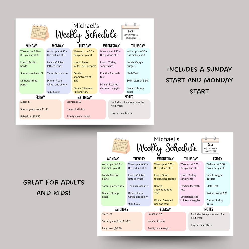 Kids Weekly Planner Printable, Editable Weekly Schedule Chart ...