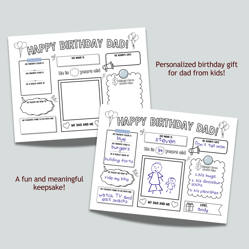 Happy Birthday Dad Coloring Page Printable, DIY Personalized Gift from ...