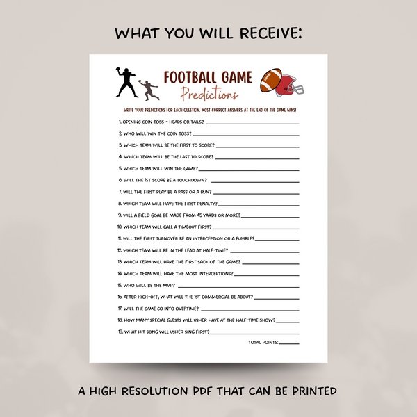 2024 Super Bowl Sunday Football Predictions Game Printable for Adults ...