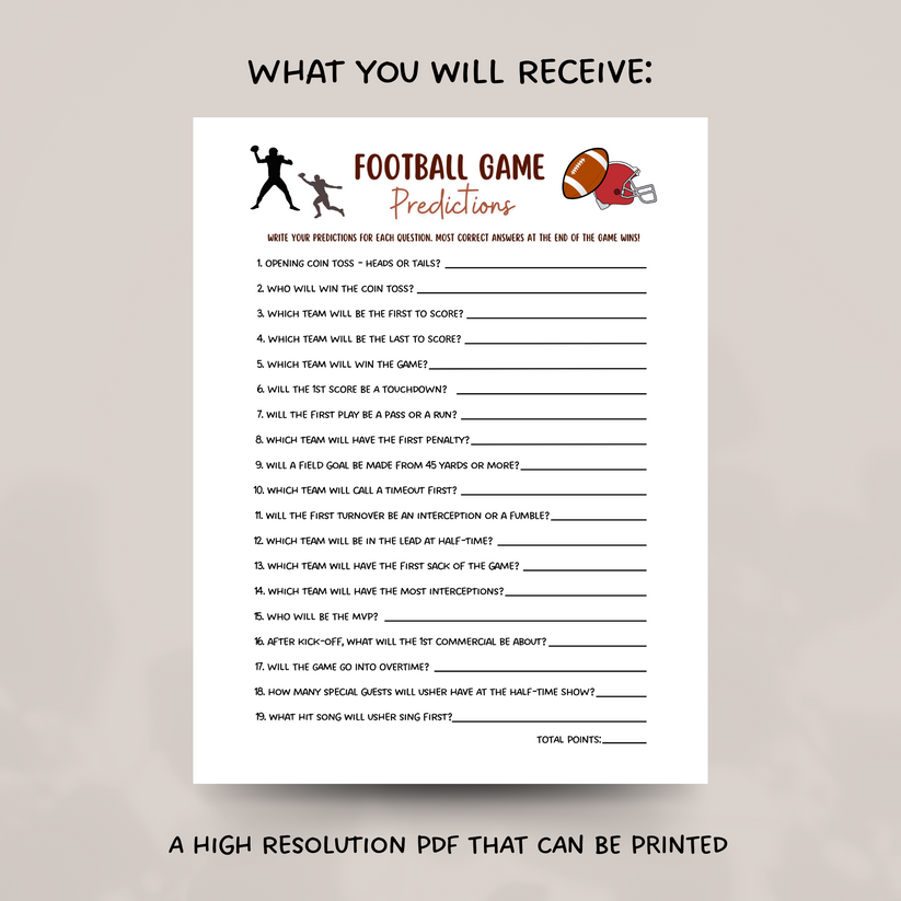 2024 Super Bowl Sunday Football Predictions Game Printable for Adults ...