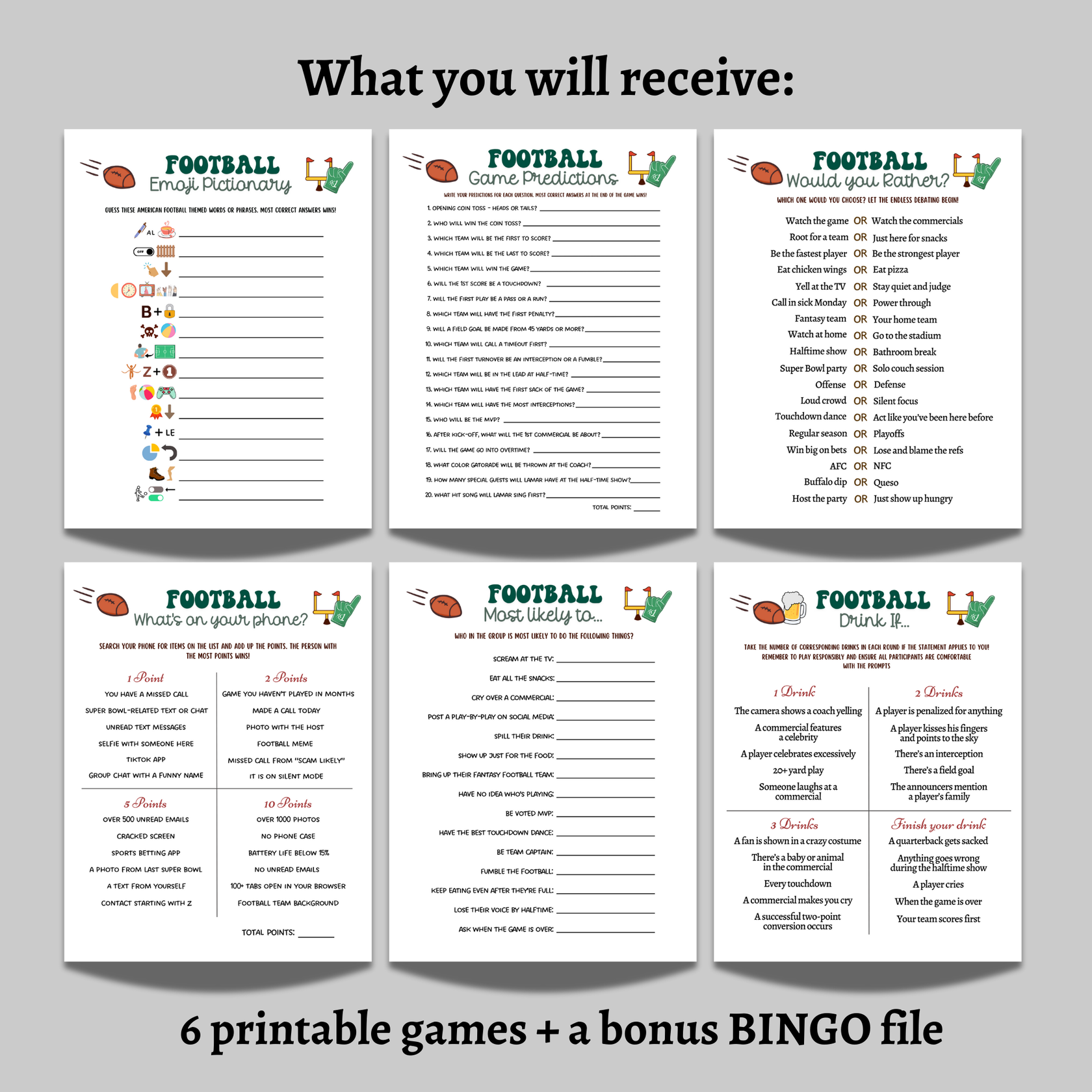 Football Party Games Printable, 2025 Big Game Super Sunday Activity ...