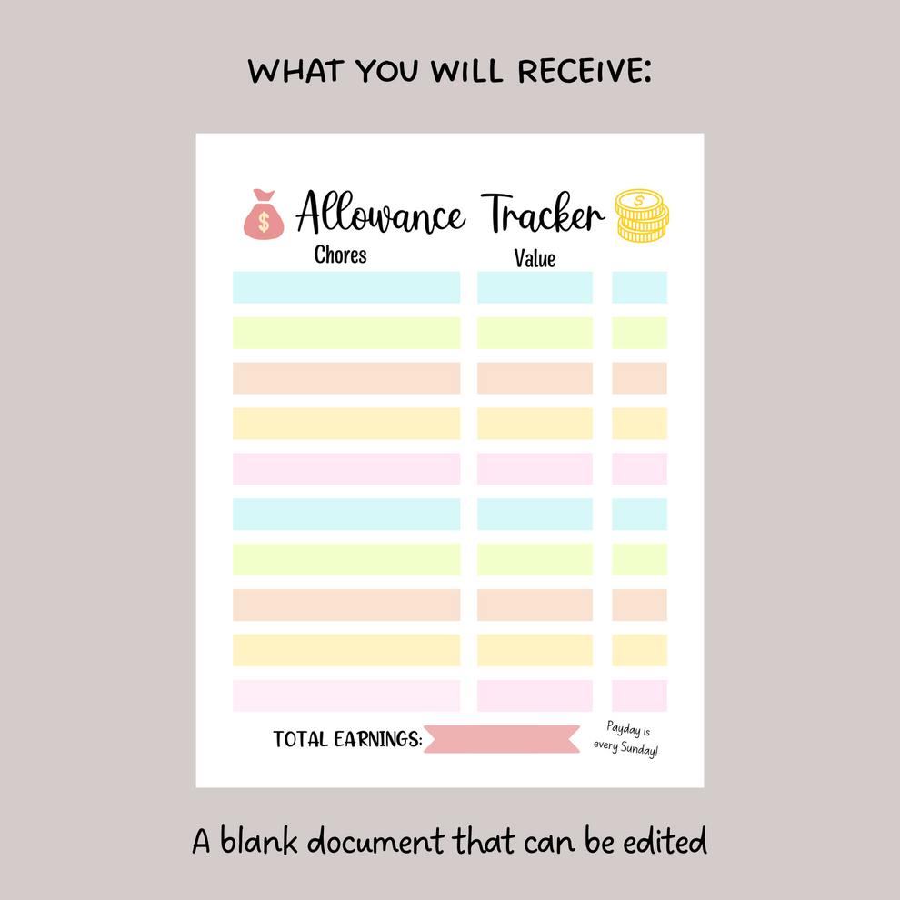 Editable Allowance Chart For Kids, Printable Chore Chart – Scribbled LLC