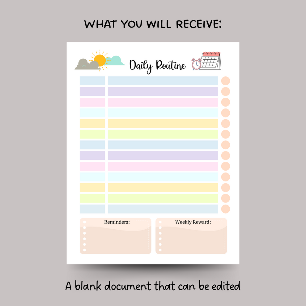Editable Kids Daily Routine, Printable Chore Chart, Daily Schedule Tem ...