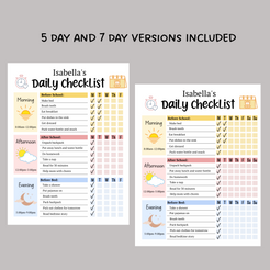 Kids Daily School Checklist Schedule Printable, Editable Chore Chart ...