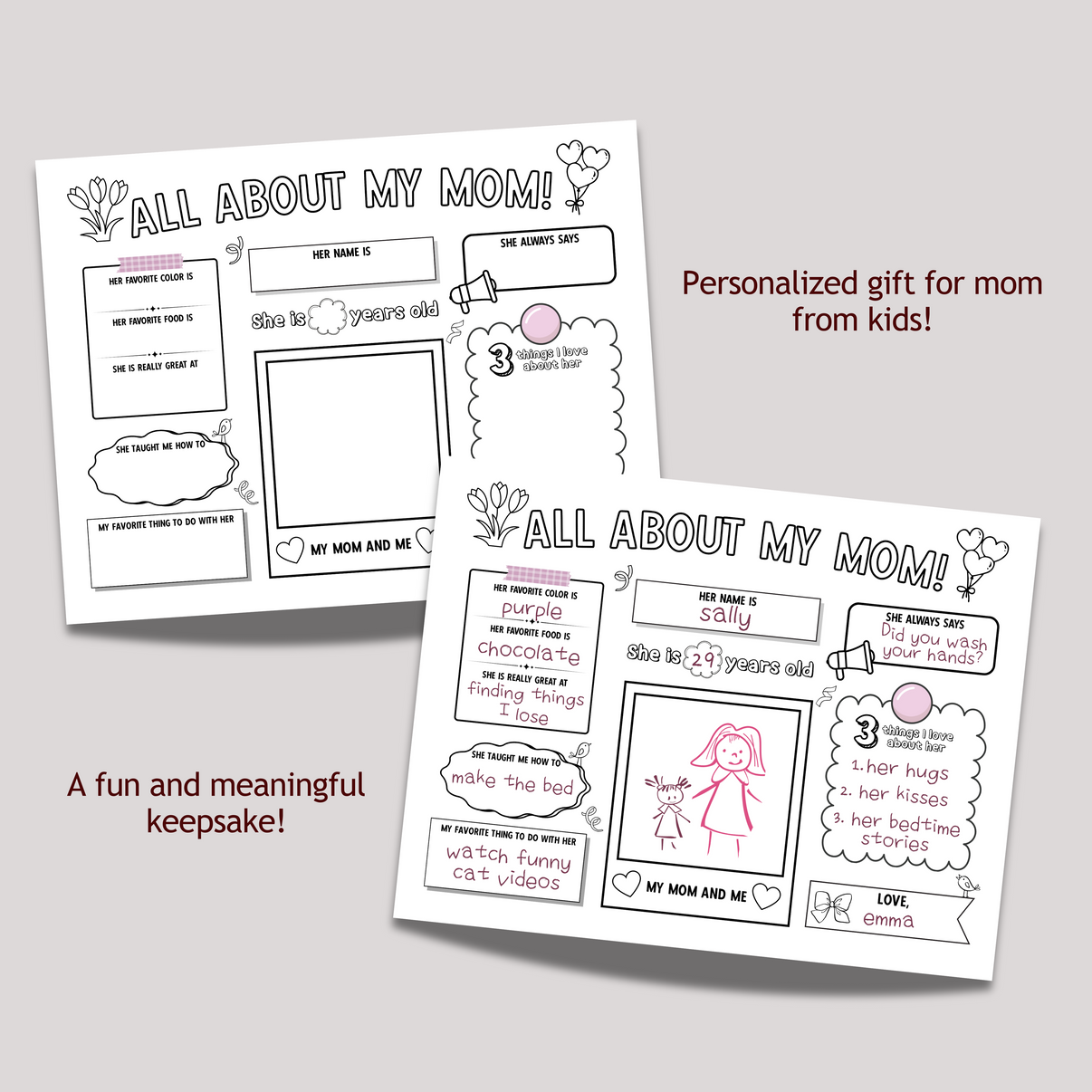 All About My Mom Survey Printable, Mothers Day Card Questionnaire Gift ...