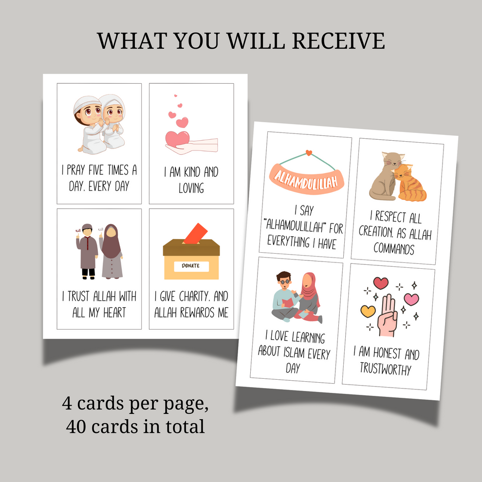 Islamic Affirmations for Kids Printable Cards, Daily Positive Muslim R ...