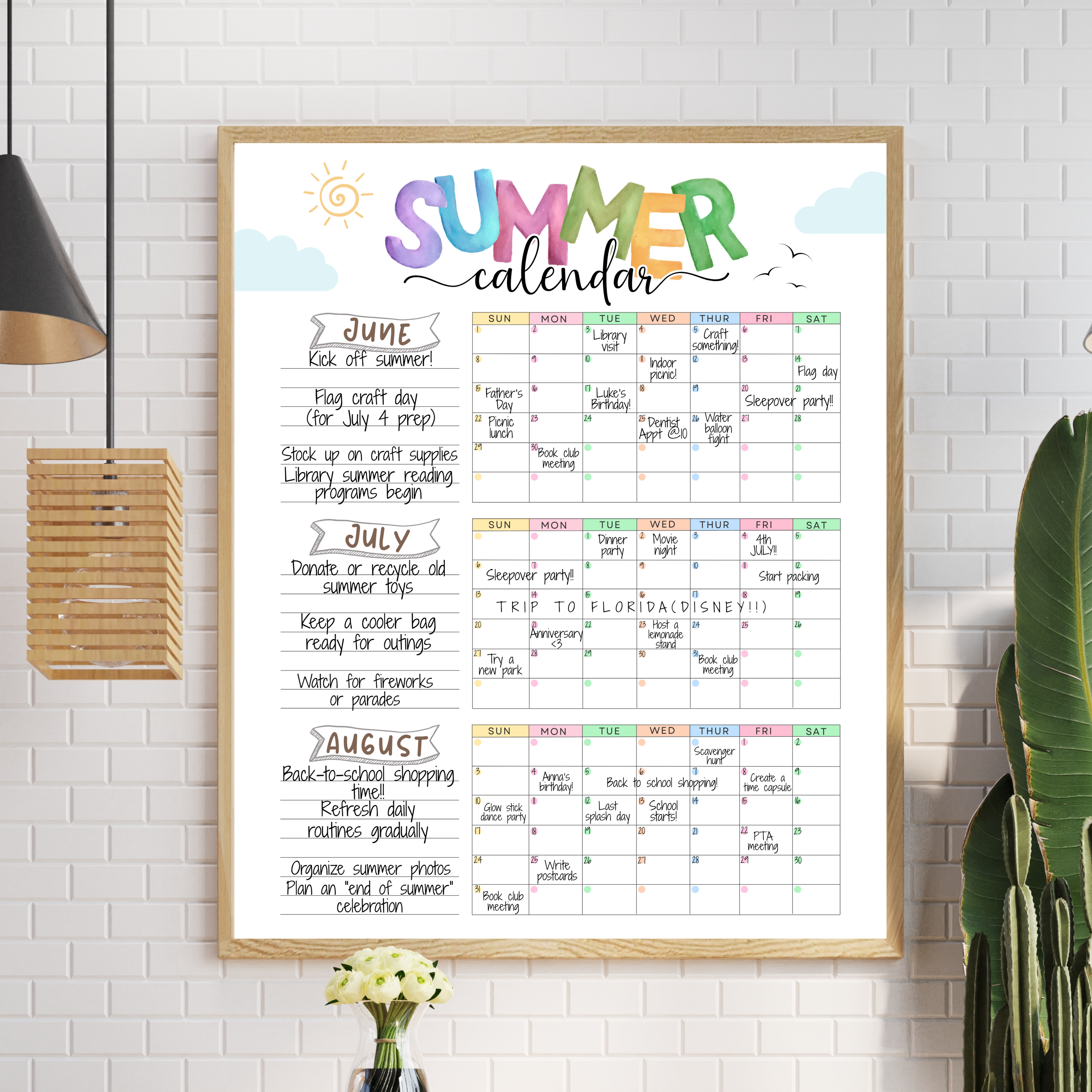 Summer Monthly Calendar Poster Printable, Family Planner Schedule ...