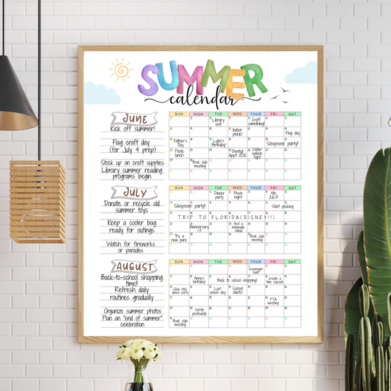 Summer Monthly Calendar Poster Printable, Family Planner Schedule ...