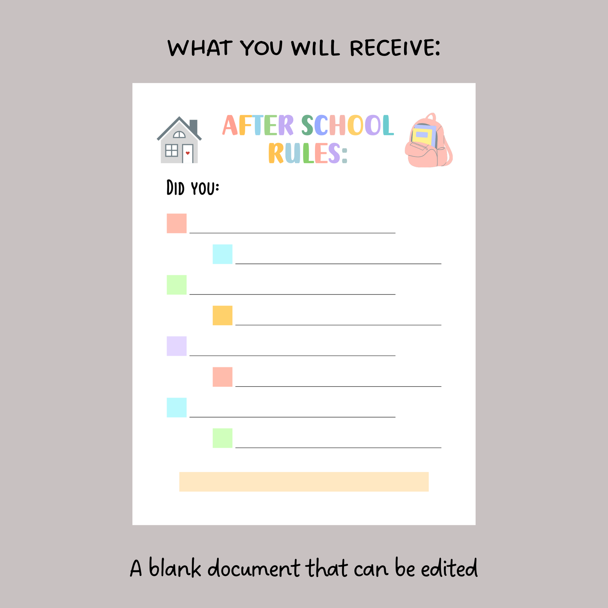 Editable After School Rules Checklist For Kids, Printable Routine Remi ...