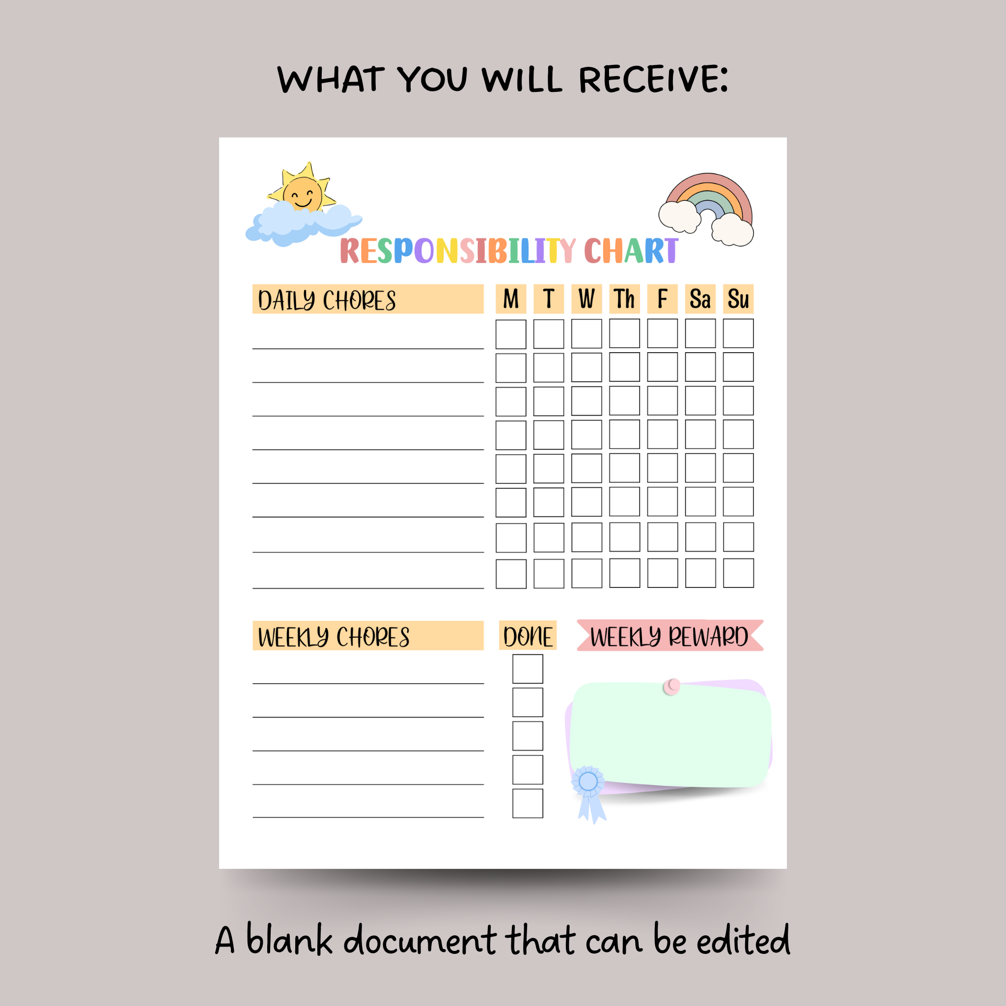 Editable Responsibility Chart For Kids Printable, Chore Chart Daily Ch ...